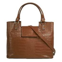 Henkeltasche CLUTY, Damen, Gr. B/H/T: 30cm x 20cm x 6cm onesize, braun (cognac), Leder, Reptilienpr&auml;gung, Taschen, echt Leder, Made in Italy