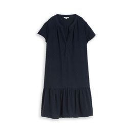 Tom Tailor Damen Musselin Kleid mit gepunkteter Struktur, blau, Uni, Gr. 44