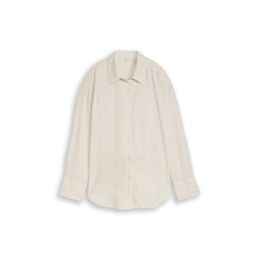 Tom Tailor Damen Oversize Hemdbluse mit Leinenanteil, beige, Gestreift, Gr. 46