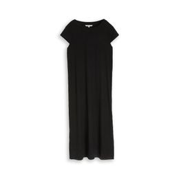 Tom Tailor Denim Damen Loose Fit Midi-Kleid mit Rippstruktur, schwarz, Uni, Gr. XXL