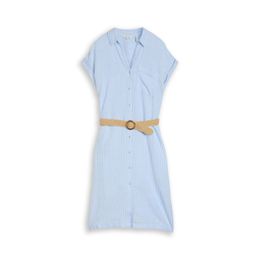 Tom Tailor Damen Loose Fit Midi-Kleid mit G&uuml;rtel, blau, Gestreift, Gr. 46