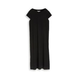 Tom Tailor Denim Damen Loose Fit Midi-Kleid mit Rippstruktur, schwarz, Uni, Gr. XS