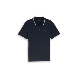 Tom Tailor Herren Jersey Poloshirt mit Logo-Badge, blau, Uni, Gr. XL