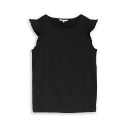 Tom Tailor Denim Damen Loose Fit Crinkle Top mit Volants, schwarz, Uni, Gr. S