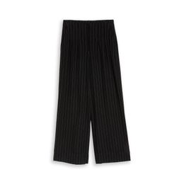 Tom Tailor Denim Damen Wide Leg Hose mit Leinenanteil, schwarz, Gestreift, Gr. M