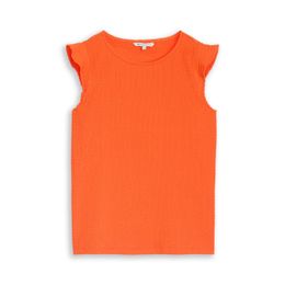 Tom Tailor Denim Damen Loose Fit Crinkle Top mit Volants, orange, Uni, Gr. S