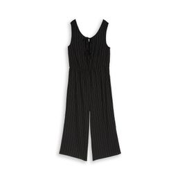 Tom Tailor Denim Damen Jumpsuit mit Leinenanteil, schwarz, Gestreift, Gr. M