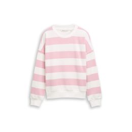Tom Tailor Denim Damen Loose Fit Sweatshirt, rosa, Gestreift, Gr. S