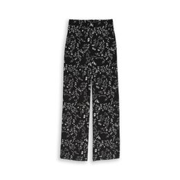Tom Tailor Denim Damen Crinkle Wide Leg Hose, schwarz, Gebl&uuml;mt, Gr. S