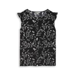 Tom Tailor Denim Damen Loose Fit Crinkle Top mit Volants, schwarz, Gebl&uuml;mt, Gr. M