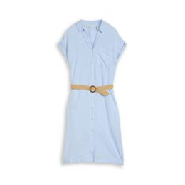 Tom Tailor Damen Loose Fit Midi-Kleid mit G&uuml;rtel, blau, Gestreift, Gr. 38