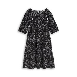 Tom Tailor Denim Damen Crinkle Mini-Kleid mit Blumenmuster, schwarz, Gebl&uuml;mt, Gr. S