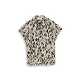 Tom Tailor Damen Loose Fit Bluse mit Leinenanteil, beige, Gemustert, Gr. 44
