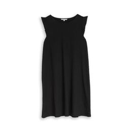 Tom Tailor Denim Damen Crinkle Mini-Kleid mit Volant&auml;rmeln, schwarz, Uni, Gr. XXL