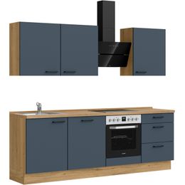 K&uuml;chenzeile Nobilia "Easytouch II", NEU: individuell anpassbar mit gratis Profi-Beratung", blau (k&uuml;che: blau, korpus: eiche sierra nachbildung, arbeitsplatte: eiche sierra nachbildung), B:240,3cm H:216,6cm T:60cm, Komplettk&uuml;chen-Sets, K&uuml;chenzeile, vormontiert, Breite 240 cm, Ausrichtung w&auml;hlbar, wahlw. mit E-Ger&auml;ten