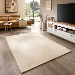 Wollteppich Theko "Origin Loop Uni", beige, B:70cm H:10mm L:140cm, Schurwolle, Teppiche, handgetuftet, reine Schurwolle, Unifarben