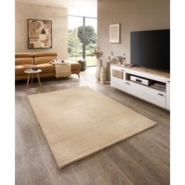 Wollteppich Theko "Fjell Uni", hell beige, B:90cm H:19mm L:160cm, Schurwolle, Teppiche, handgekn&uuml;pft, reine Schurwolle, Unifarben, meliert