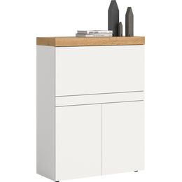 Sekret&auml;r OTTO HOME "MAMBO, H&ouml;he 122cm, Home-Office-Schreibtisch, PC-Schrank", platinum wei&szlig;, wotan eiche nachbildung, B:90cm H:122cm T:37cm, Sekret&auml;re, Sekret&auml;r, Multifunktional mit viel Stauraum, klappbare Tischfl&auml;che