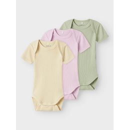 Kurzarmbody name it "NBNBODY 3P SS SOLID RIB NOOS", Jungen, Gr. 80, N-Gr, rosa (winsome orchid), Sweatware, Obermaterial: 100% Baumwolle, unifarben, regular fit, Rundhals, Bodys