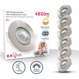 B.K.LICHT LED Einbauleuchte "6er Set Einbaustrahler, Schwenkbar, Deckenspots, flache Spots", silber (silberfarben), 6, &Oslash; 9cm H: 2,4cm, Leuchten, 3.000K, 460Lm, 5W, Kunststoff, 9 x 2,4 cm, Nickel, LED Einbaustrahler LED Deckeneinbaustrahler