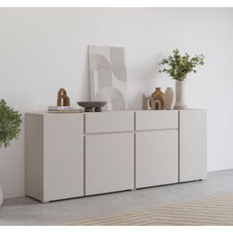 Sideboard OTTO HOME "Metric,Breite 195 cm, grifflose Kommode 4 T&uuml;ren/2 Schubk&auml;sten", kaschmir, B:195cm H:78,3cm T:40cm, FSC-zertifizierter Holzwerkstoff, Melamin, Metall, Sideboards, Sideboard, Schubladenschrank mit viel Stauraum, Einlegeb&ouml;den verstellbar