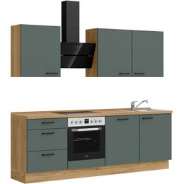 K&uuml;chenzeile Nobilia "Easytouch II", NEU: individuell anpassbar mit gratis Profi-Beratung", gr&uuml;n (k&uuml;che: gr&uuml;n, korpus: eiche sierra nachbildung, arbeitsplatte: eiche sierra nachbildung), B:240,3cm H:216,6cm T:60cm, Komplettk&uuml;chen-Sets, K&uuml;chenzeile, vormontiert, Breite 240 cm, Ausrichtung w&auml;hlbar, wahlw. mit E-Ger&auml;ten