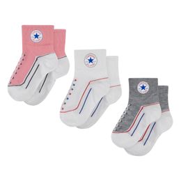 Tennissocken Converse "CHN INFANT STRIATED QTR 3PK", Kinder, Gr. 68/80 (6/12), coastal pink, Obermaterial: 76% Polyester, 20% Nylon, 4% Elasthan, Socken Tennissocken, f&uuml;r Babys