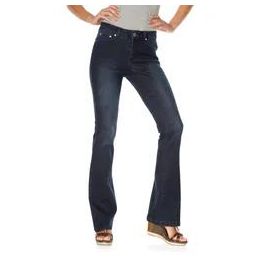 Bootcut-Jeans Heine, Damen, Gr. 42, Normalgr&ouml;&szlig;en, blau (schwarz denim), 76% Baumwolle, 16% Polyester, 7% Viskose, 1% Elasthan, Miedereinsatz:15% Elasthan, 85% Polyamid, unifarben, lang, Jeans