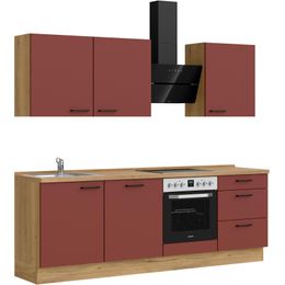 K&uuml;chenzeile Nobilia "Easytouch II", NEU: individuell anpassbar mit gratis Profi-Beratung", rot (k&uuml;che: rot, korpus: eiche sierra nachbildung, arbeitsplatte: eiche sierra nachbildung), B:240,3cm H:216,6cm T:60cm, Komplettk&uuml;chen-Sets, K&uuml;chenzeile, vormontiert, Breite 240 cm, Ausrichtung w&auml;hlbar, wahlw. mit E-Ger&auml;ten