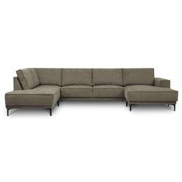 Wohnlandschaft OTTO HOME "XXL Sofa Oland, Struktur, Flachgewebe, Luxus-Microfaser, Boucle", braun, B:345cm H:85cm T:210cm, 100% Polyester, Sofas, Wohnlandschaft, U-Form, 345 cm, Wellenunterfederung, Skandi-Design, Metallf&uuml;&szlig;e