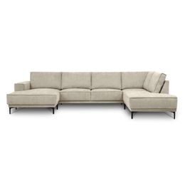 Wohnlandschaft OTTO HOME "XXL Sofa Oland, Struktur, Flachgewebe, Luxus-Microfaser, Boucle", beige, B:345cm H:85cm T:210cm, 100% Polyester, Sofas, Wohnlandschaft, U-Form, 345 cm, Wellenunterfederung, Skandi-Design, Metallf&uuml;&szlig;e