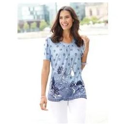 Tunikashirt Inspirationen "Shirt", Damen, Gr. 40, blau (hellblau, bedruckt), 95% Viskose, 5% Elasthan, bedruckt, gebl&uuml;mt, gemustert, mehrfarbig, Rundhals, Shirts