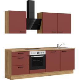 K&uuml;chenzeile Nobilia "Easytouch II", NEU: individuell anpassbar mit gratis Profi-Beratung", rot (k&uuml;che: rot, korpus: eiche sierra nachbildung, arbeitsplatte: eiche sierra nachbildung), B:240,3cm H:216,6cm T:60cm, Komplettk&uuml;chen-Sets, K&uuml;chenzeile, vormontiert, Breite 240 cm, Ausrichtung w&auml;hlbar, wahlw. mit E-Ger&auml;ten
