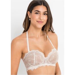 Multiway-BH bonprix, Damen, Gr. 85, Cup D, ecru, hellbraun, Spitze, Obermaterial: 86% Polyamid, 14% Elasthan. Spitze: 87% Polyamid, 13% Elasthan, leicht transparent, unifarben, BHs, mit abnehmbaren Tr&auml;gern, Balconette-Schnitt, zarte Spitze
