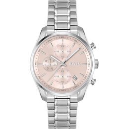 Multifunktionsuhr BOSS "GRAND TOUR LADIES", silber (silberfarben, rosa), Armbanduhren, Damen, Quarzuhr, Armbanduhr, Damenuhr, Edelstahlarmband