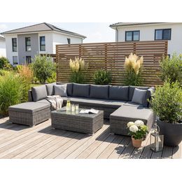 Gartenlounge-Set Konifera "New York", grau, Polyrattan, Sitzm&ouml;bel-Sets, Gartenm&ouml;bel-Set, Tisch 110x65 cm, Aluminium,Polyrattan,individuell stellbar,10 Personen, Topseller