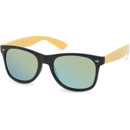 Wayfarer styleBREAKER "Nerd Sonnenbrille mit Rechteckigen Gl&auml;sern", Damen, gelb (gestell schwarz, gelb matt, glas gelb), Modisch, Sonnenbrillen