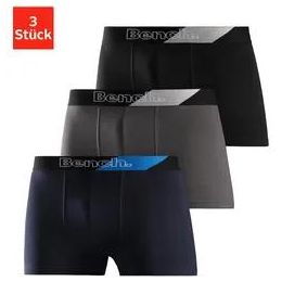 Boxer Bench. "Boxershorts f&uuml;r Herren", Damen, Gr. XXL, 3 Stk., blau (anthrazit, navy, schwarz), Jersey, Obermaterial: 90% Baumwolle, 10% Elasthan (LYCRA), unifarben, Unterhosen, Unterhosen mit modischem Streifen im Webbund