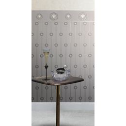 Vliestapete Versace "Versace 6 I Love Baroque &ndash;", grau 1, B:1,06m H:0m L:10,05m, Vinyl, Vlies, Tapeten, Edle Bord&uuml;re mit ikonischem Medaillonmotiv & gl&auml;nzender Struktur