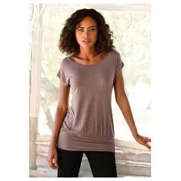 Longshirt Lascana "mit breitem Bund", Damen, Gr. 48/50, grau (taupe), Obermaterial: 95% Viskose (LENZINGTM ECOVEROTM), 5% Elasthan, unifarben, figurumspielend lang, Rundhals, angeschnitten normaler Saum, Shirts Longshirt, aus weichem Viskose-Stretch
