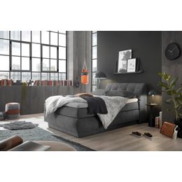 Boxspringbett "Fairfield", grau (anthrazit), B:126cm L:242cm, 92% Polyester, 8% Nylon, SET ONE BY Musterring, Komplettbetten, Boxspringbett, mit Bettkasten, Kopfteil in Kassettenoptik, Breite 120 oder 140 cm