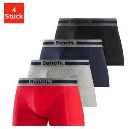 Boxer Bench. "Boxershorts f&uuml;r Herren", Herren, Gr. S, 4 Stk., bunt (rot, grau, meliert, navy, schwarz), Jersey, Obermaterial: 95% Baumwolle, 5% Elasthan, unifarben, Unterhosen, Unterhosen mit Overlock-N&auml;hten vorn