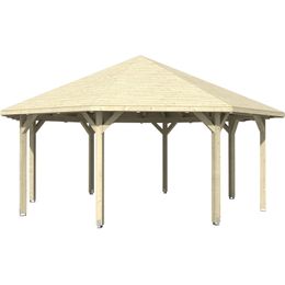 Skan Holz Holzpavillon SKANHOLZ "Nice 4", beige (natur), B/H/T: 365cm, Pavillons, Leimholz, 546 x 546 cm