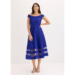 bonprix Carmen-Kleid mit Spitze, blau, Gr.44/46 (L), Romantisch und feminin: Carmen-Kleid mit Spitzen-Einsatz und G&uuml;rtel