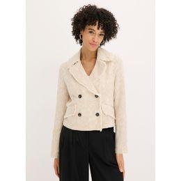 bonprix Jacke aus Baumwolljacquard mit Leinenanteil, beige, Gr.48, modische Jacke in Leinenoptik mit Fransenkante, 52% Baumwolle