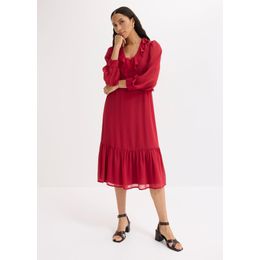 bonprix Chiffonkleid mit Spitze und Volants, rot, Gr.46, modisches Chiffonkleid in Midil&auml;nge mit dekorativen Volants und Spitze am Ausschnitt