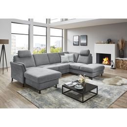 Wohnlandschaft DIE PLANBAR "ZE-EM18013 U-Form, Breite 305 cm", milan silber, B:305cm H:90cm T:200cm, 100% Polyester, Sofas, Wohnlandschaft, wahlweise mit Kopfst&uuml;tzen und Liegearmlehne