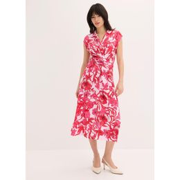 bonprix Jerseykleid aus softem Viskose-Mix, pink, Gr.52/54 (XXL), floral bedrucktes Jerseykleid aus softem Viskose-Mix Drapierung vorne in der Taille die sich durch Bindeb&auml;nder individuell binden l&auml;sst