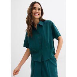 bonprix Bluse mit Fledermaus&auml;rmeln aus Viskose-Mix, gr&uuml;n, Gr.42, Bluse mit kurzen Fledermaus&auml;rmeln und Knopfleiste vorne, aus Viskose