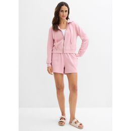 bonprix Sweatshirtjacke und Sweatshorts aus reiner Bio-Baumwolle (2-tlg.Set), rosa, Gr.48/50 (XL), Bequeme Sweatshirtjacke und Sweatshorts, aus 100% Baumwolle
